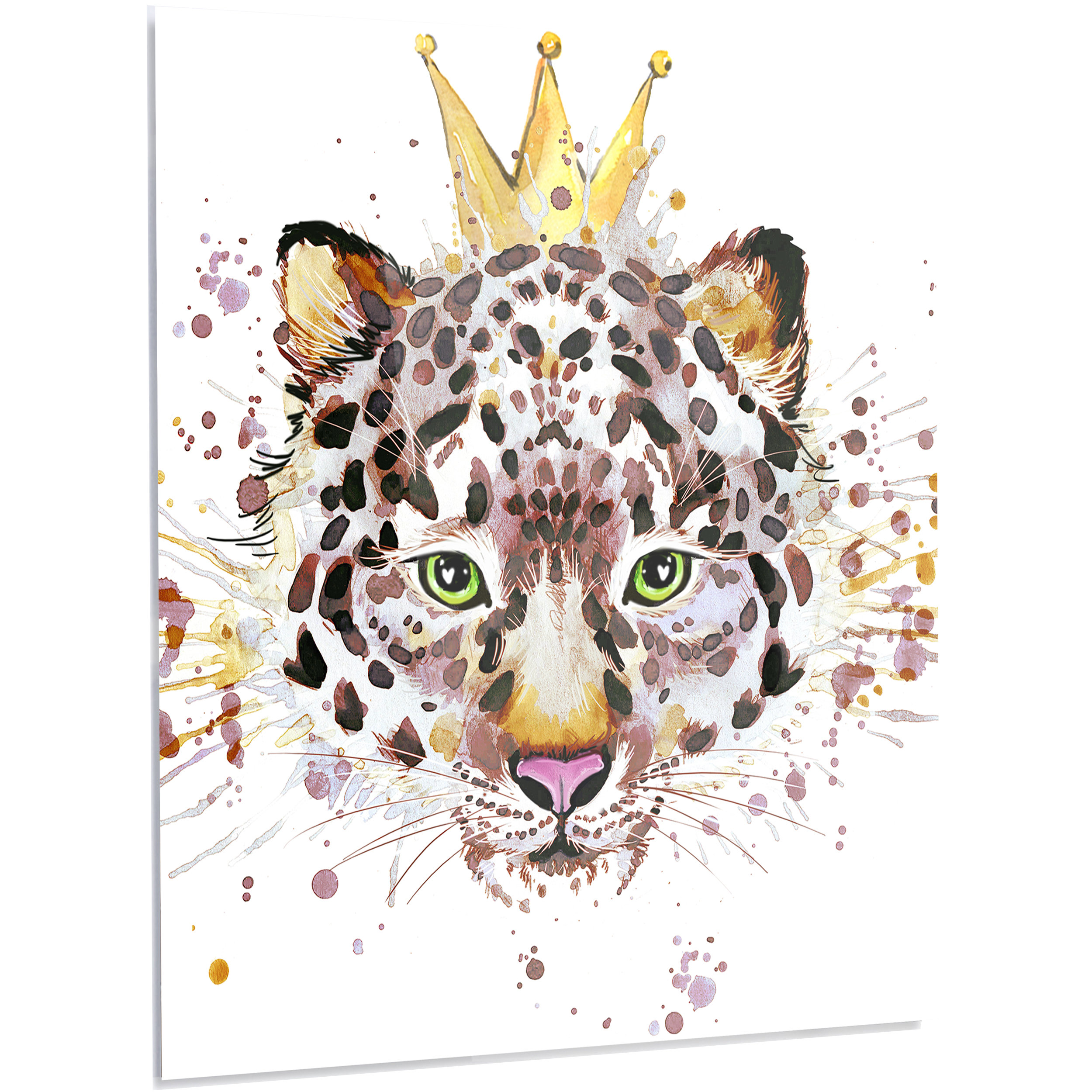 Design Art 'Leopard Head with Golden Crown' Graphic Art on Metal | Wayfair