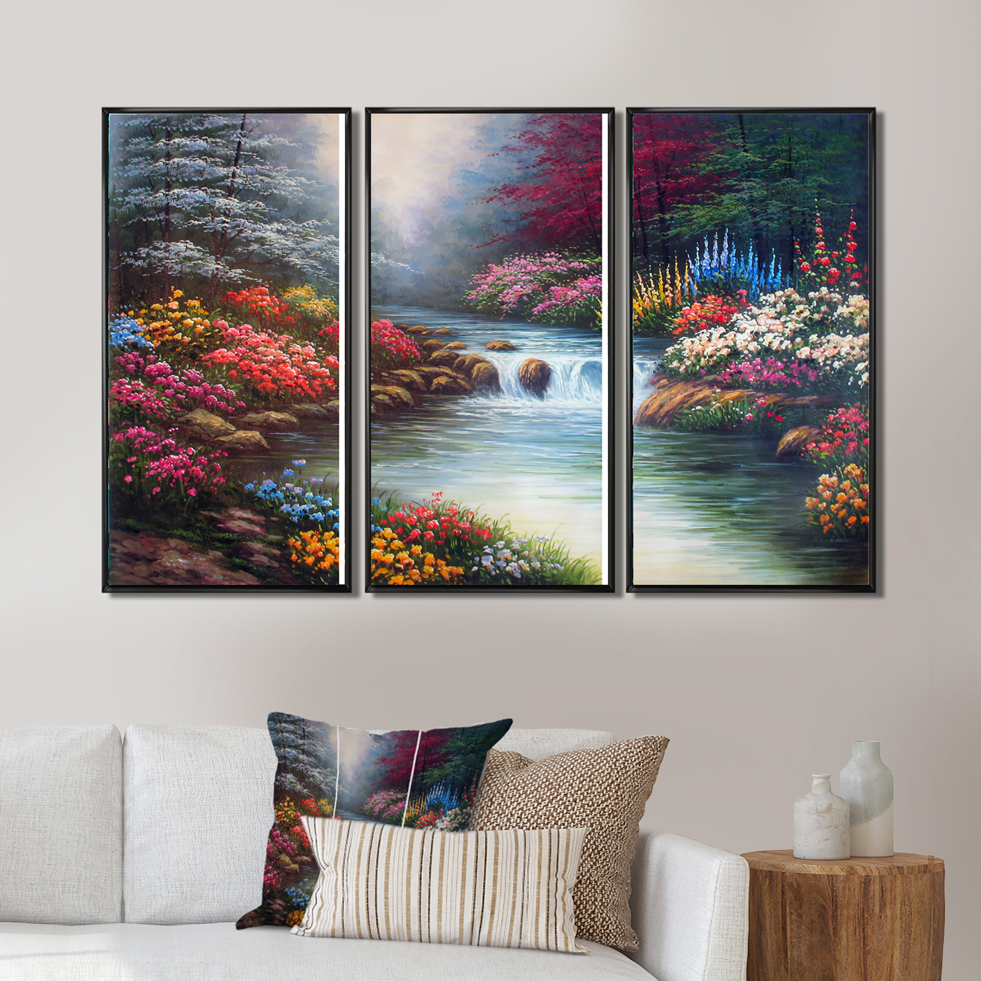 Millwood Pines Flower Garden In River Side - Floral Framed Canvas Wall ...