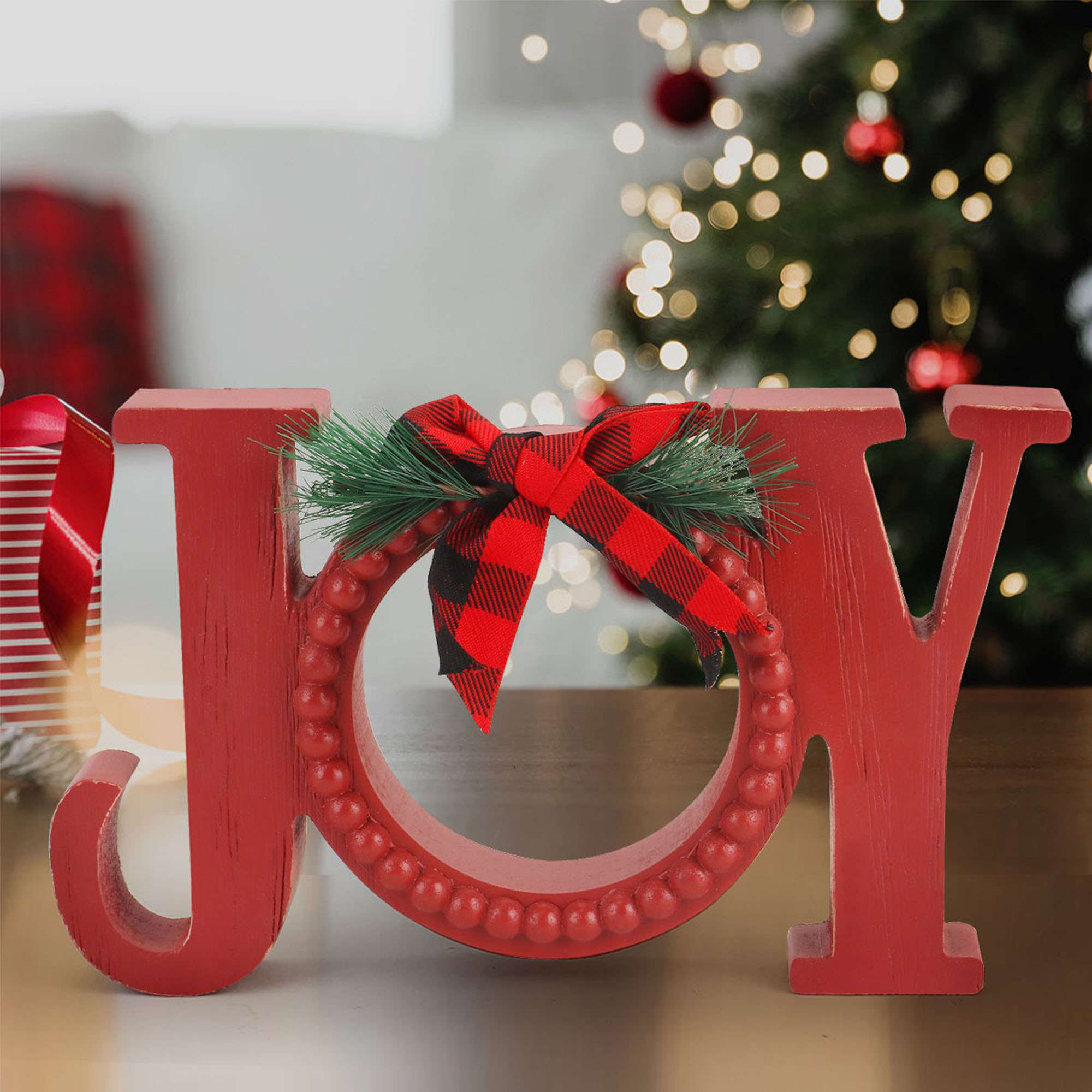The Holiday Aisle® Wooden Joy Sign Christmas Centerpiece Table ...