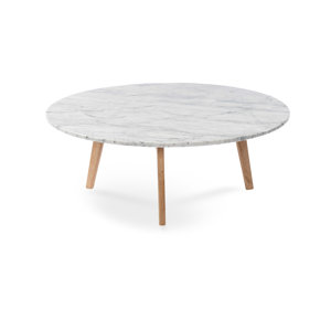 George Oliver Andrea 31" Round Italian Carrara Marble Coffee Table With ...