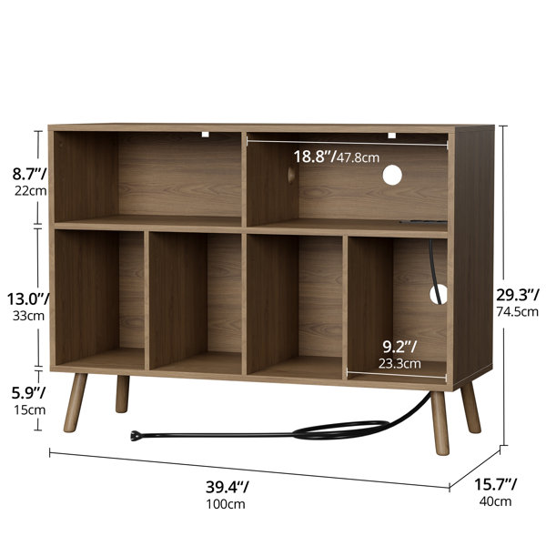 George Oliver Jhamal Record Player Stand with Charging Station Holds up ...