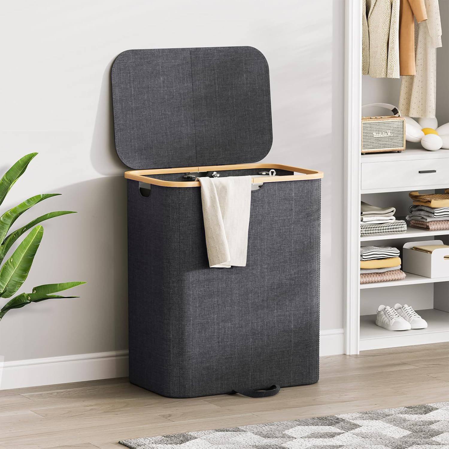 Ebern Designs Grey Extra Large Laundry Hamper 2 Section | Wayfair