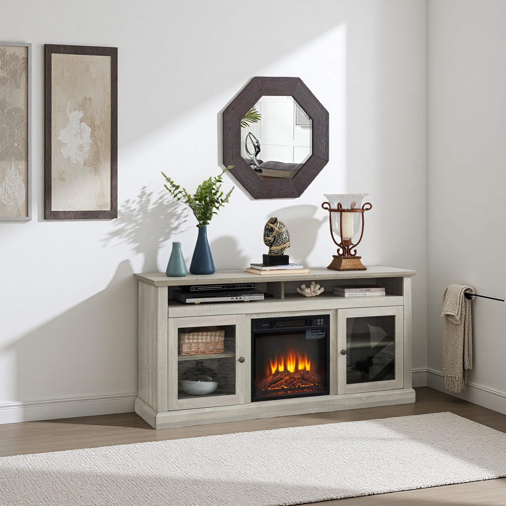Gracie Oaks Rustic Elegance Fireplace TV Stand – Cozy Warmth Meets ...