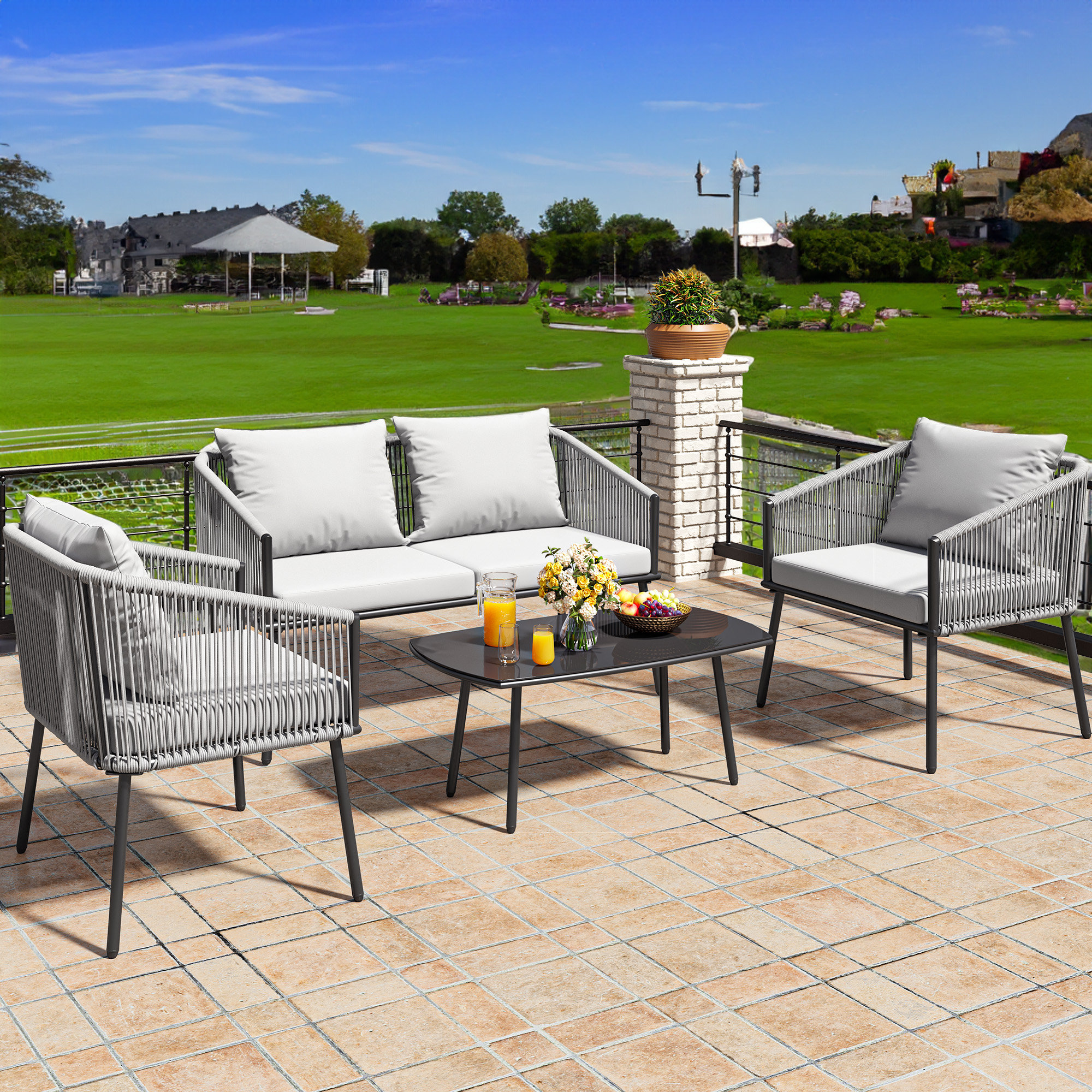 Latitude Run® Yanush Rectangular 4 - Person Outdoor Bistro Set with ...