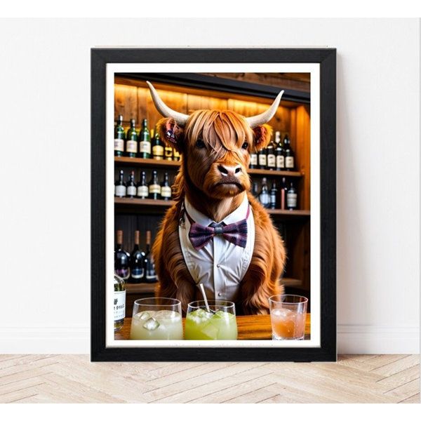 Happy Larry Highland Cattle Print - Highland Cow Making Cocktails ...