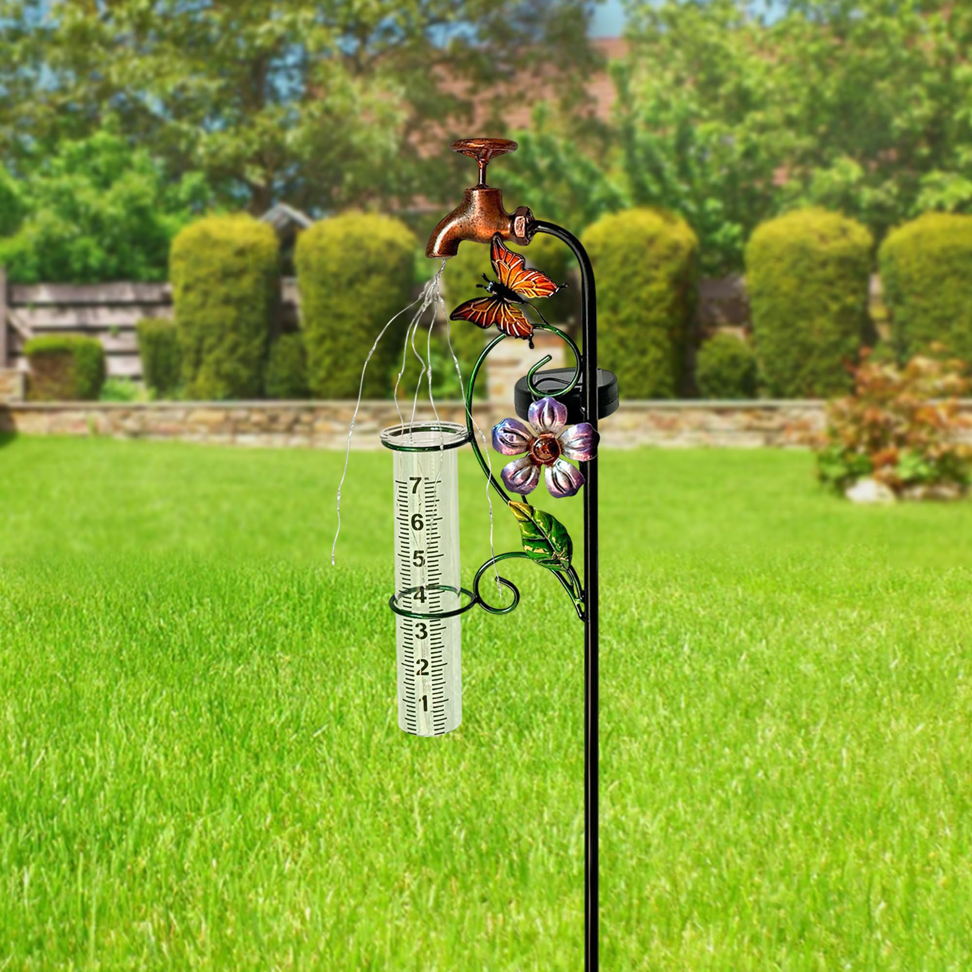 Arlmont & Co. Decorative Rain Gauge Garden Stake With Butterfly And ...