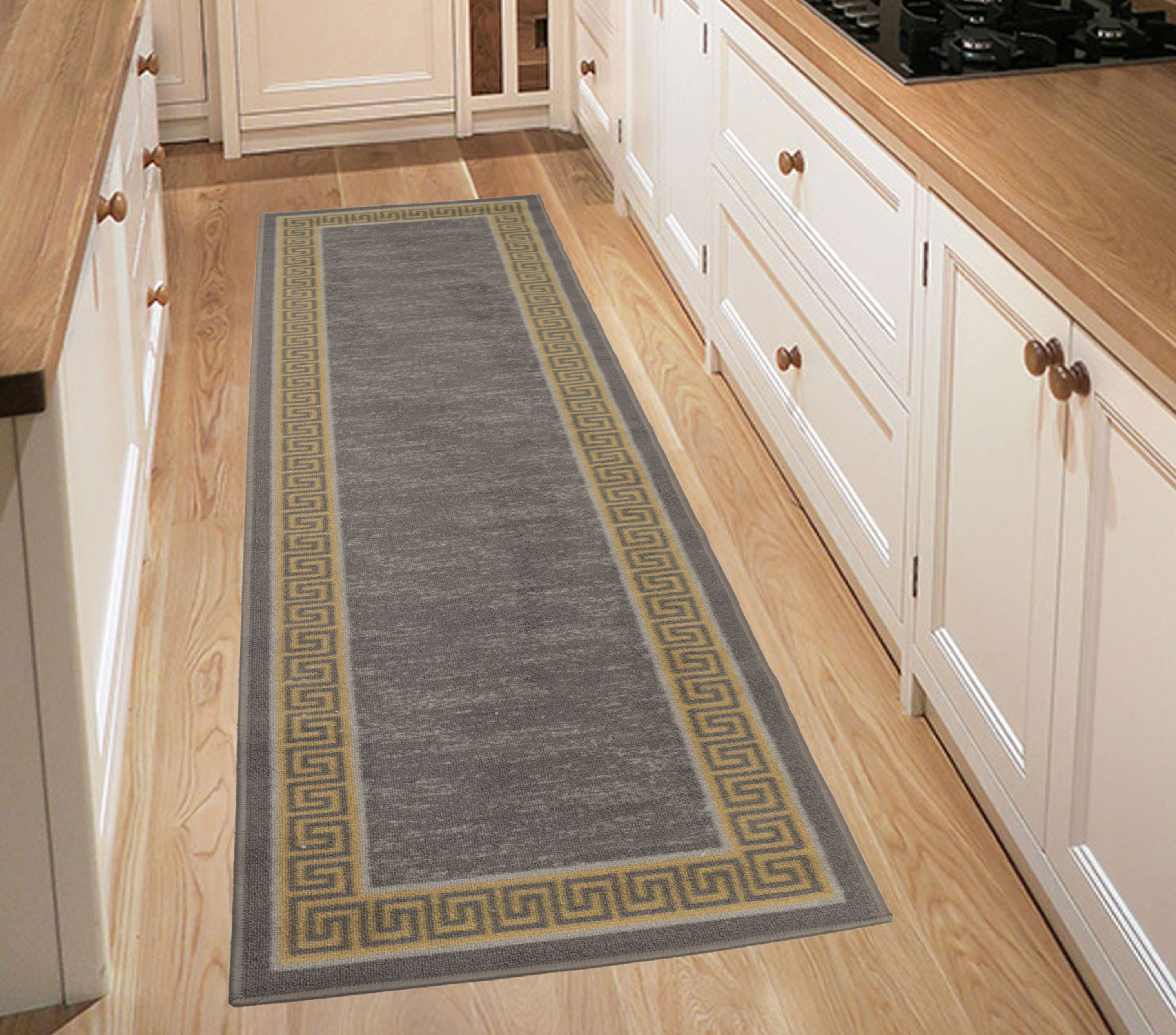 Purhome Meander Greek Key Bordered Slip Resistant Low Pile Runner Rug 2 ...