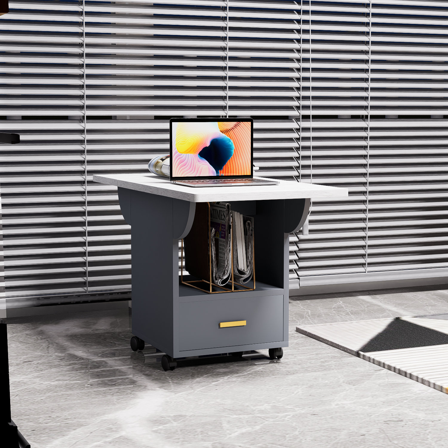 Ebern Designs Wooden Folding Dining Table With 4 Wheels, Wooden Folding Side Table With Wheels ...