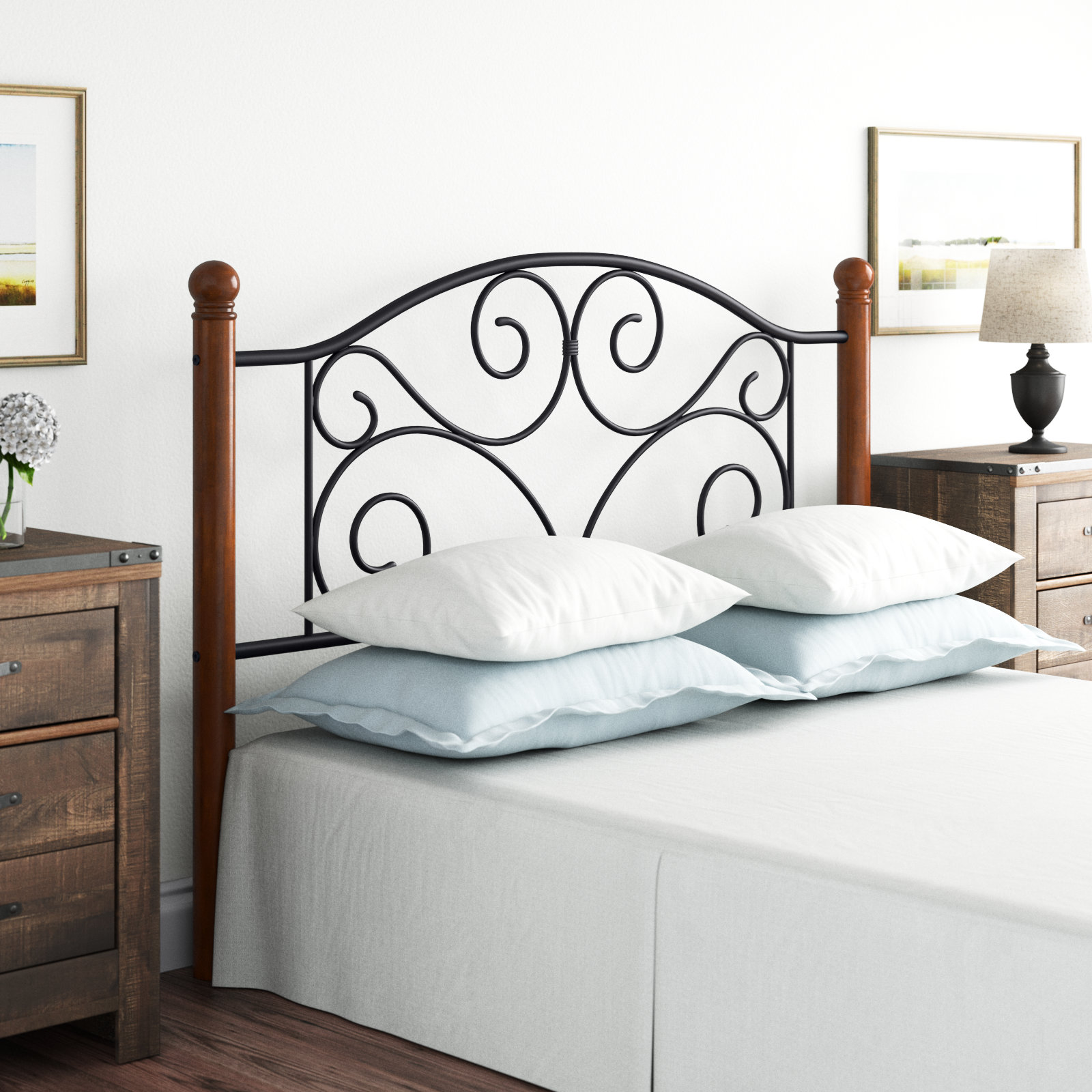 Lark Manor™ Analisha Metal and Solid Wood Post Headboard & Reviews ...