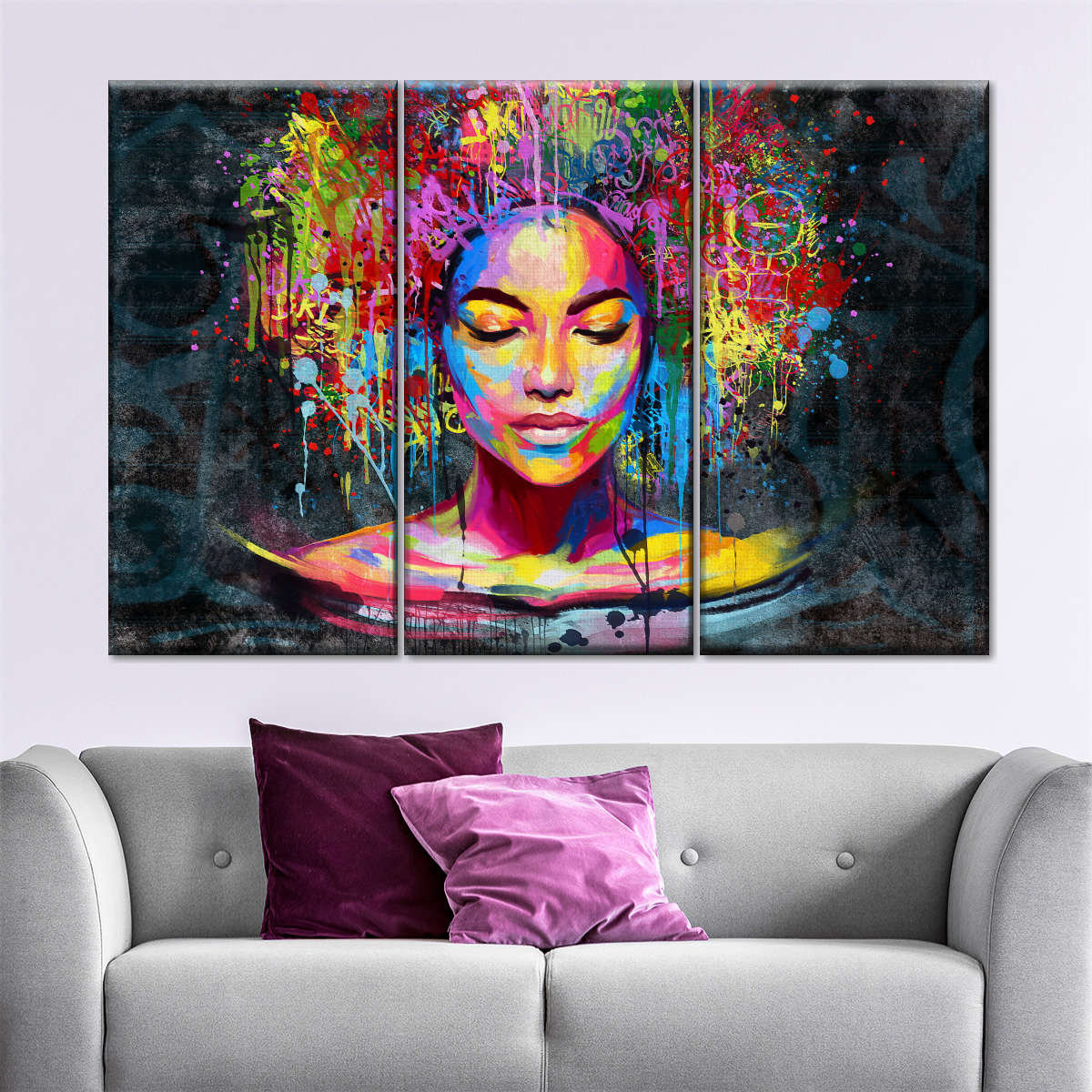 Mercer41 Female Portrait Afro Hair Splash Multi Piece Canvas Print 3 ...