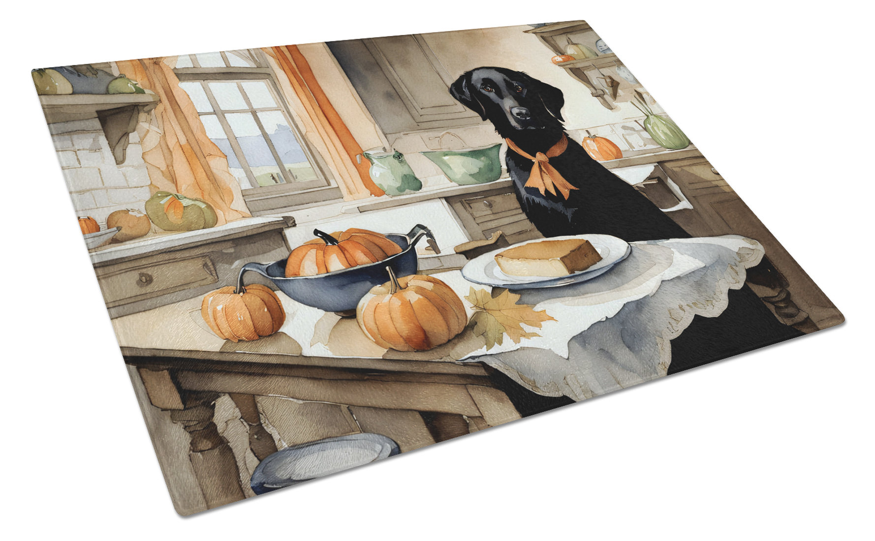 Caroline's Treasures Black Lab Fall Kitchen Pumpkins Glass Cutting ...