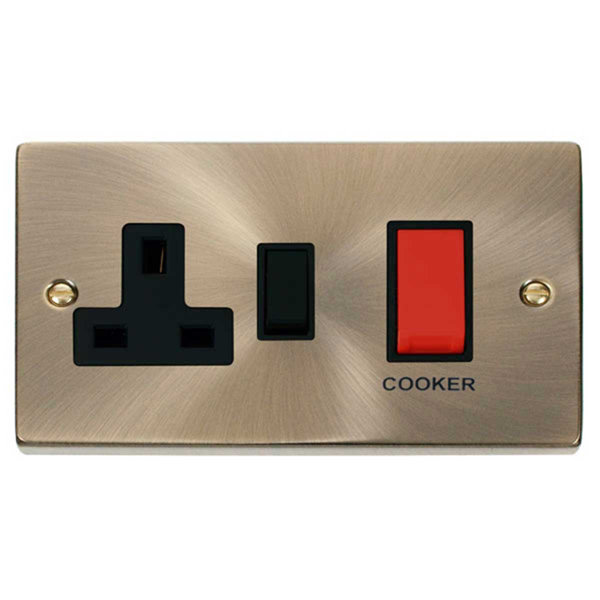 Symple Stuff Antique Brass Cooker Socket 45A With 13A Switched Plug ...