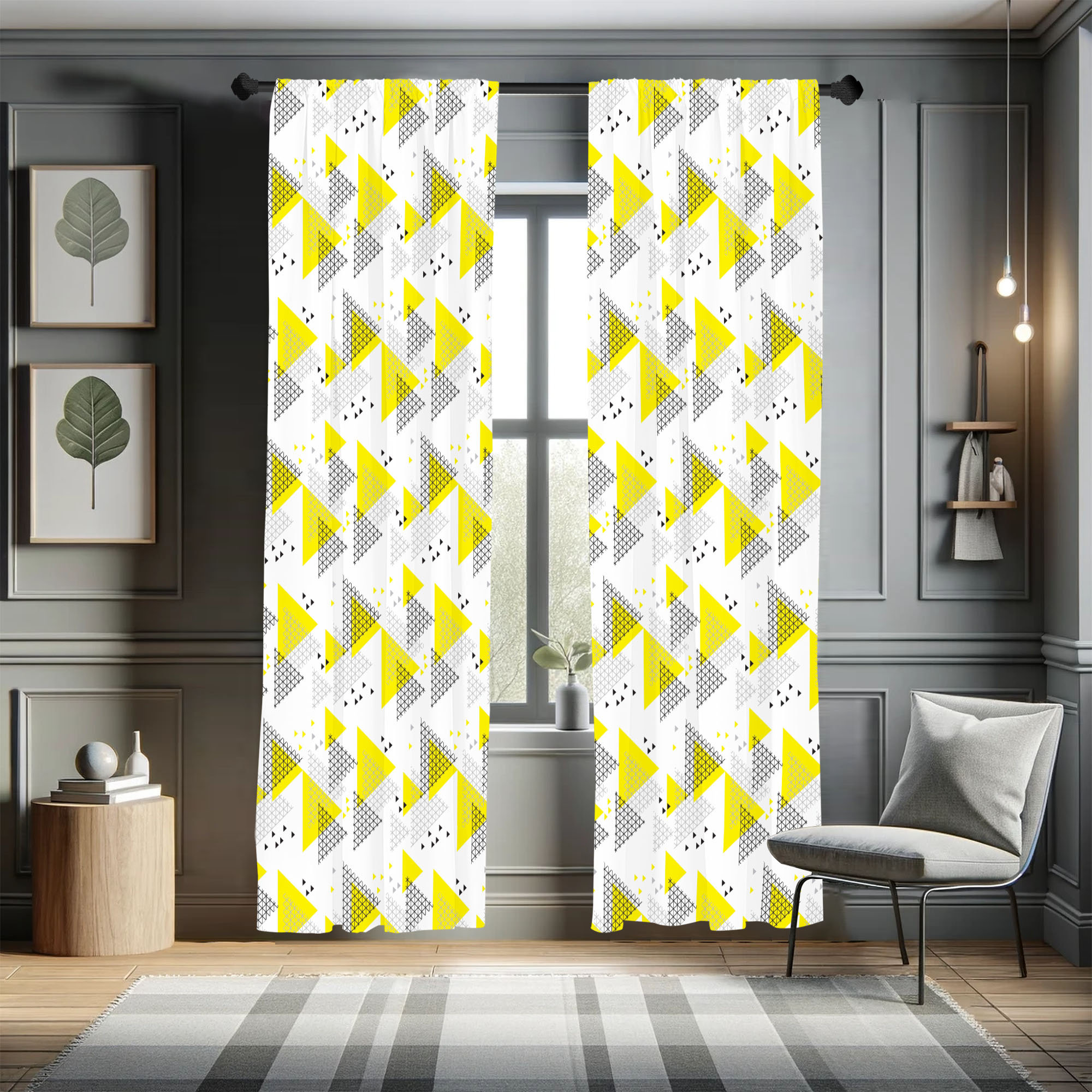 Wrought Studio™ Geometric Curtains, Modern Triangular Design, Pair of ...