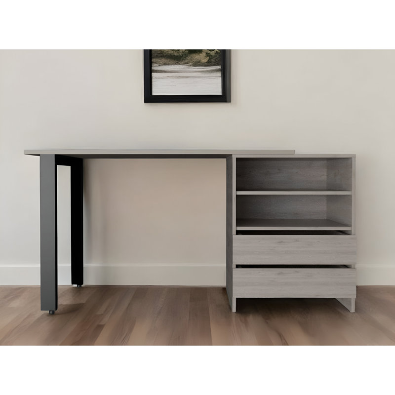 Latitude Run® 58" Light Gray Wood Computer Desk | Wayfair