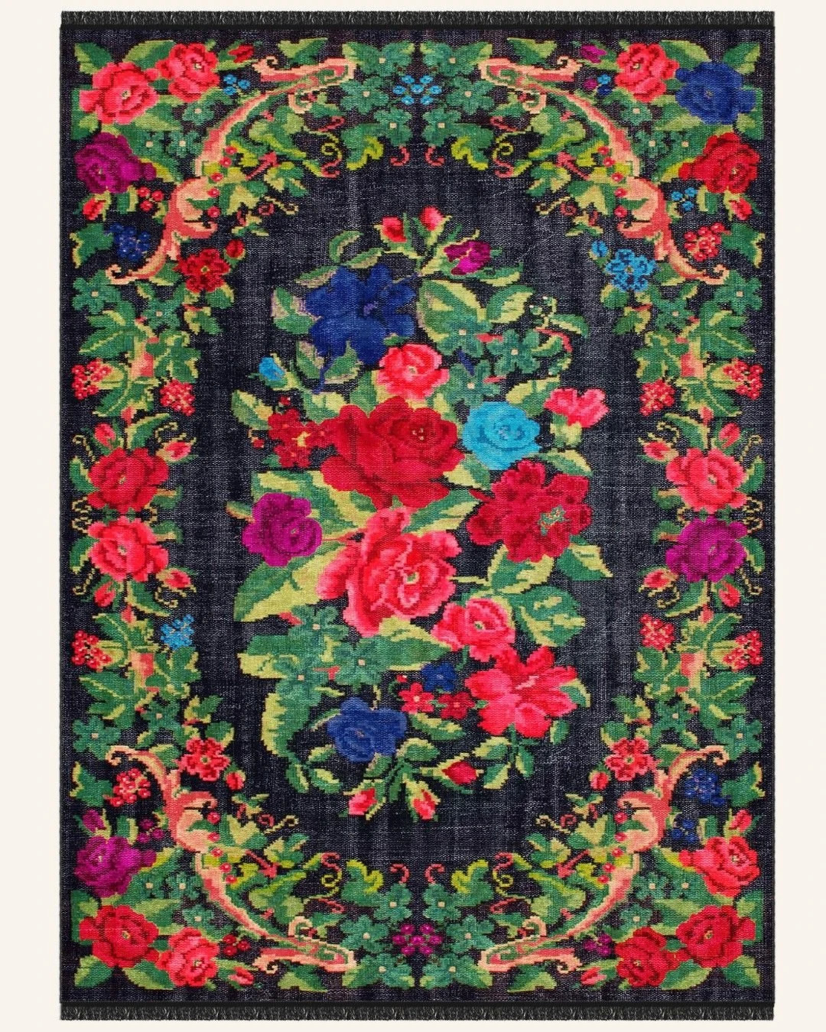 Canora Grey Cuthbert Floral Red Black Machine Woven Cotton Polyester ...