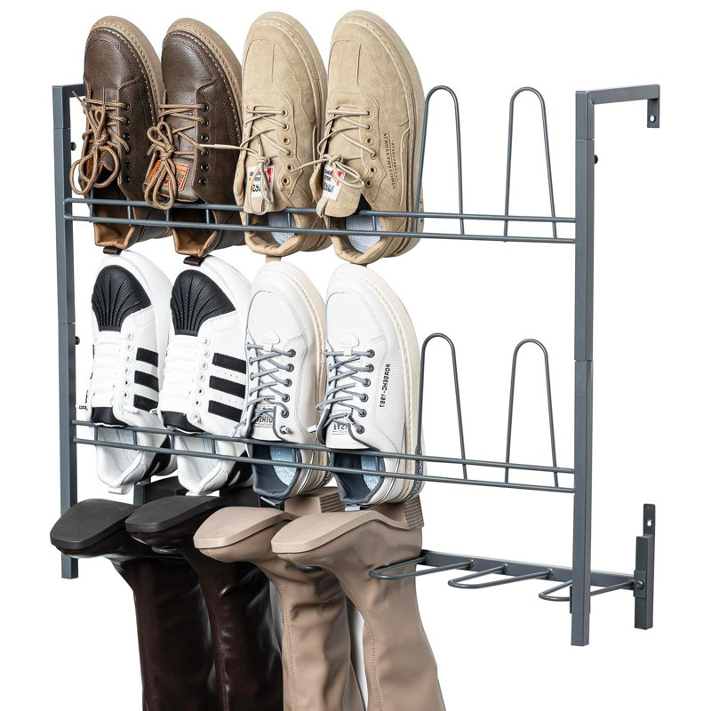 17 Stories Premium Grey Metal Wall-Mounted Shoe Rack for Walk-In Closet ...