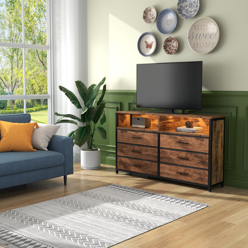 17 Stories Kahmora 6 Drawers Dresser with Charging Station, TV Stands ...