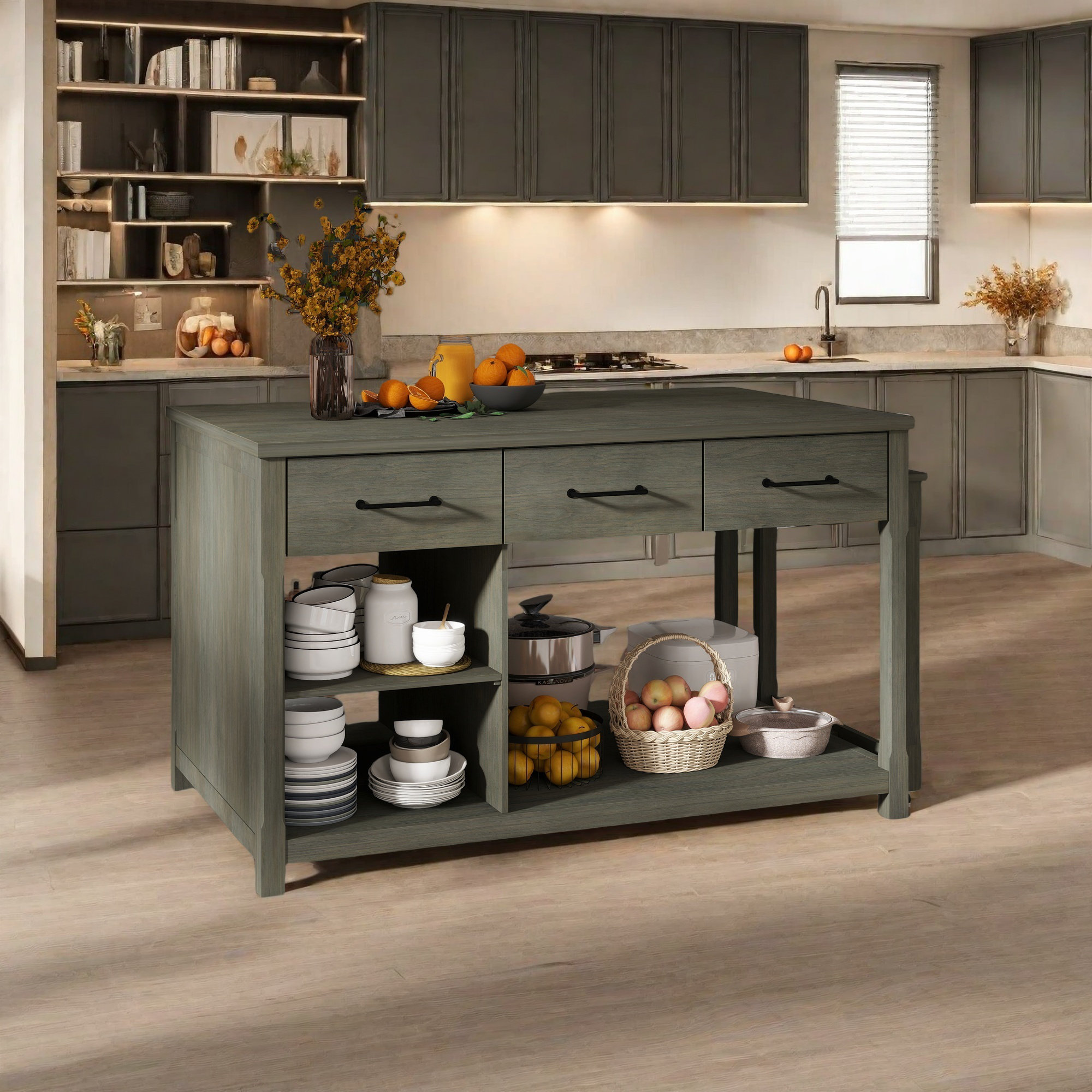 Red Barrel Studio® Retro Kitchen Island With Expandable Work Surface ...