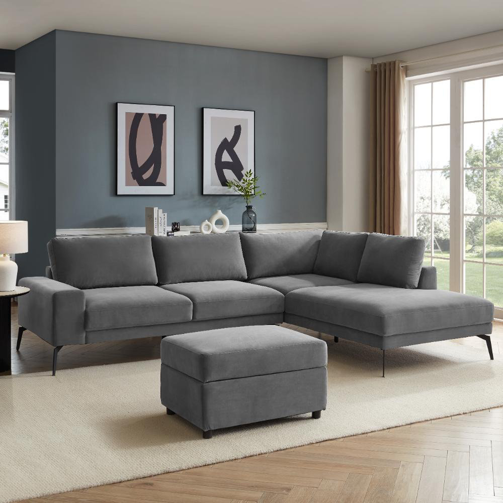 Ivy Bronx Derricka Right-Hand Facing Corner Sofa With Footstool Dark ...