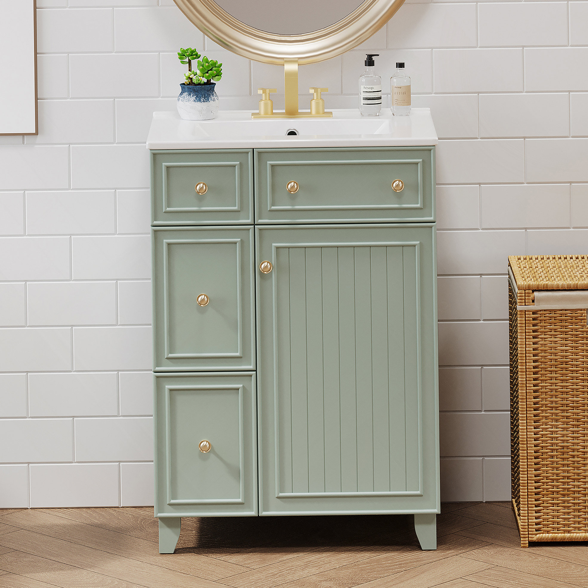 Ebern Designs Athroom Vanity Cabinet with Ceramic Sink, 2 Drawers, 1 ...
