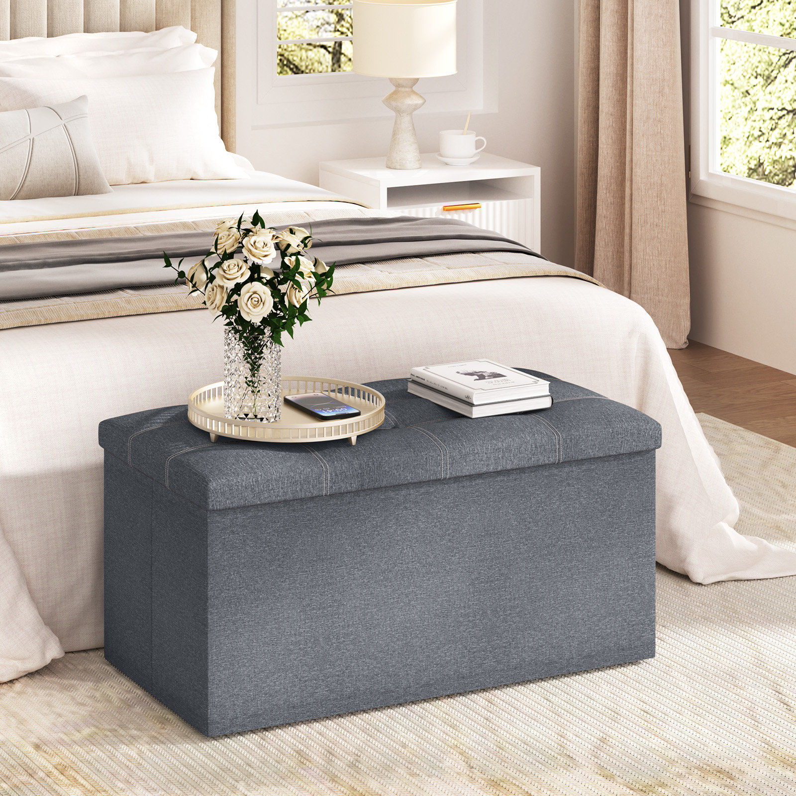 Ebern Designs Upholstered Storage Bench Linen Bedroom Bench | Wayfair