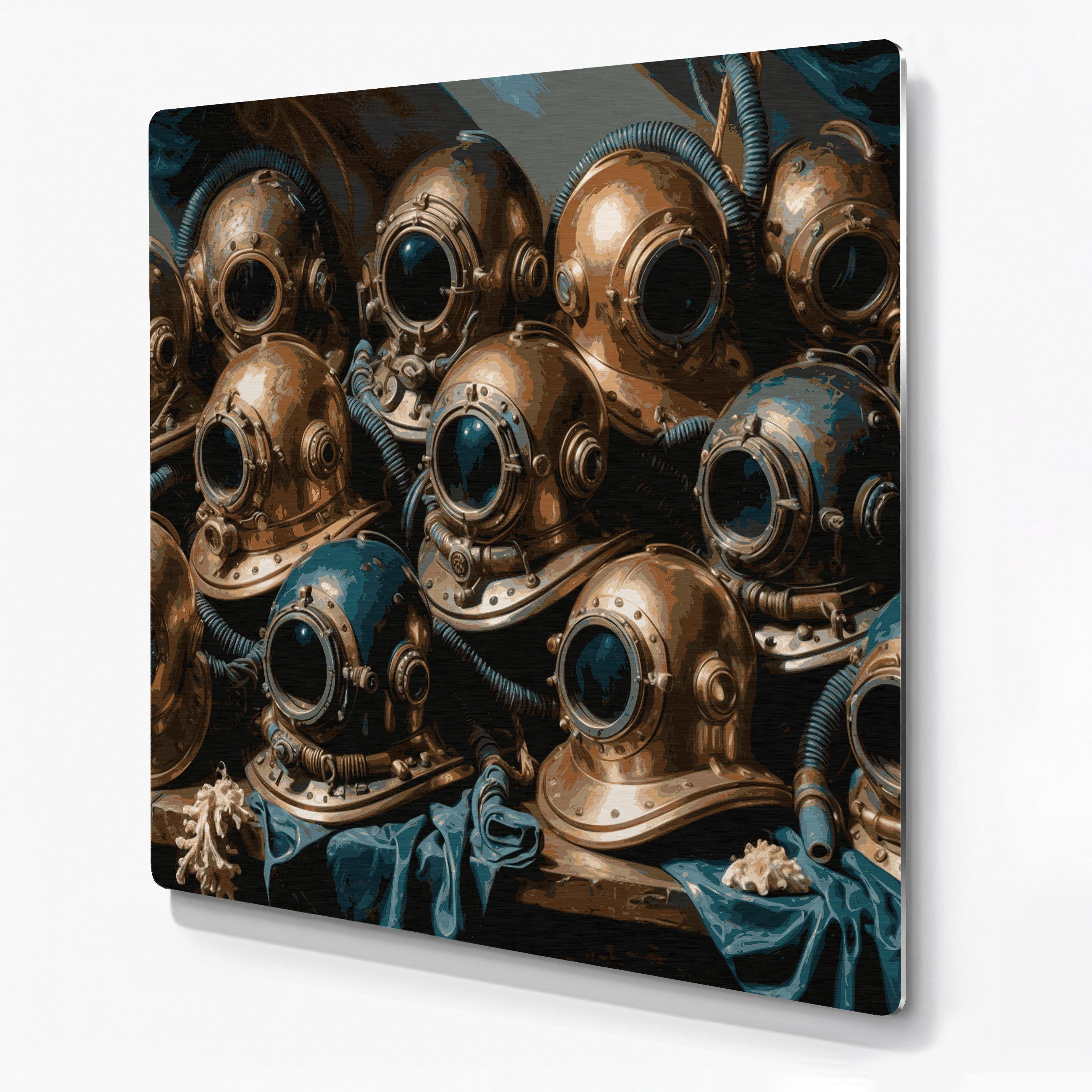 Longshore Tides Nautical Diving helmets Brown Metal Wall Art | Wayfair