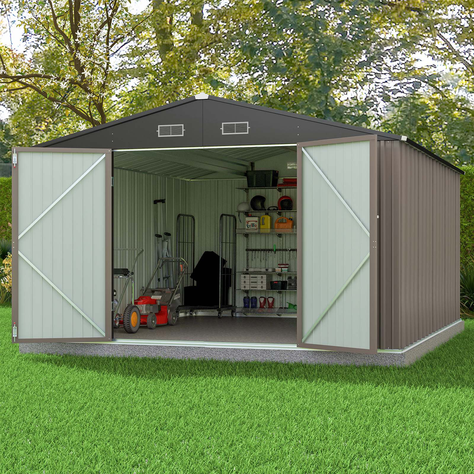 Patiowell 10 ft. W x 12 ft. D Outdoor Metal Storage Shed & Reviews ...