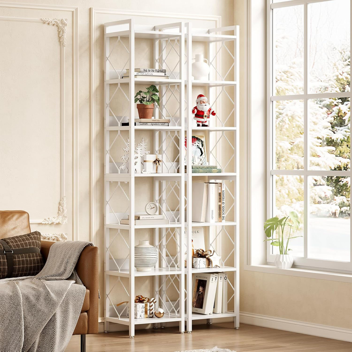 Corrigan Studio® Book Shelf Set Of 2, 7-Tier Tall Bookcase, Wooden ...