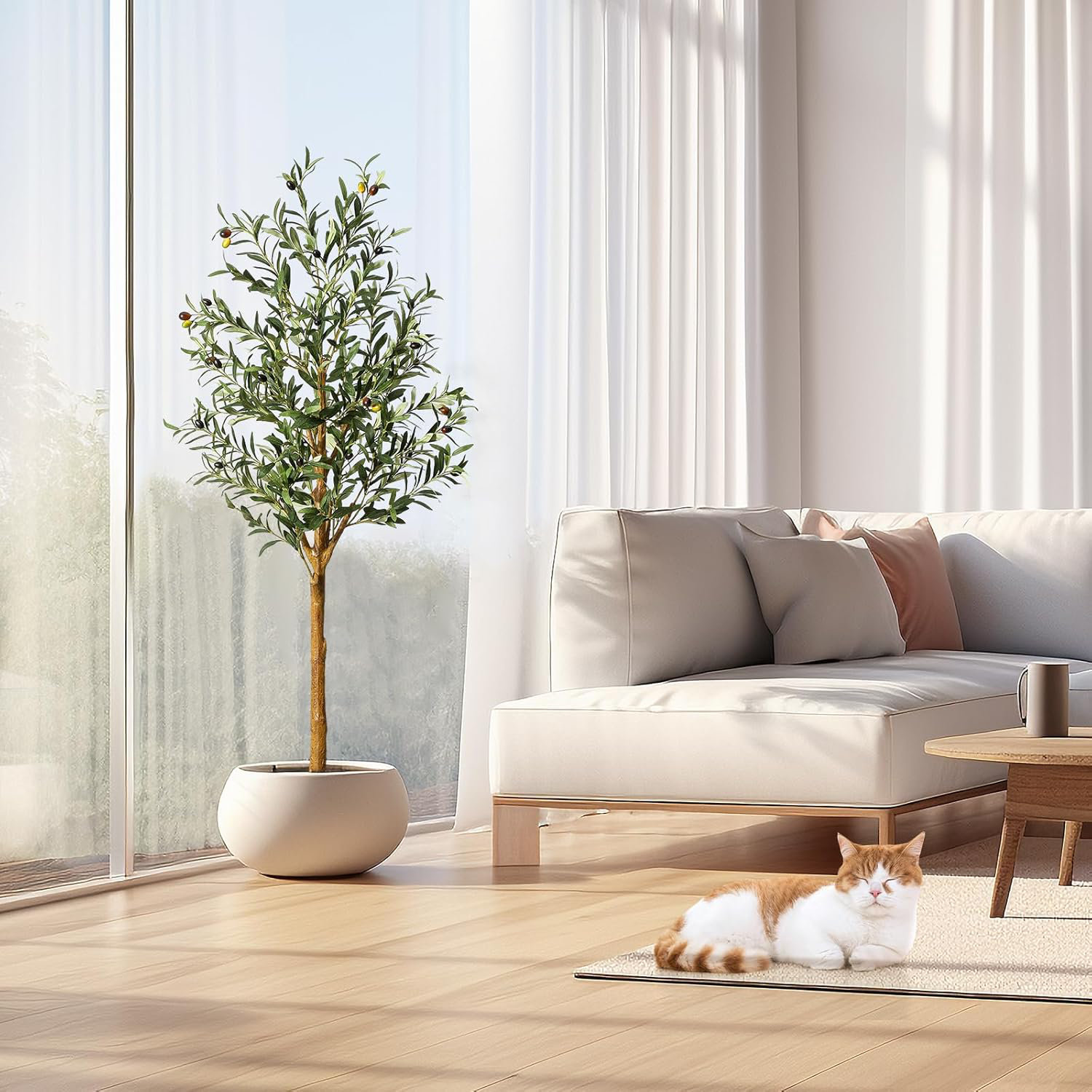 Primrue Artificial Olive Tree Indoor, Tall Faux Olive Tree with Moss ...