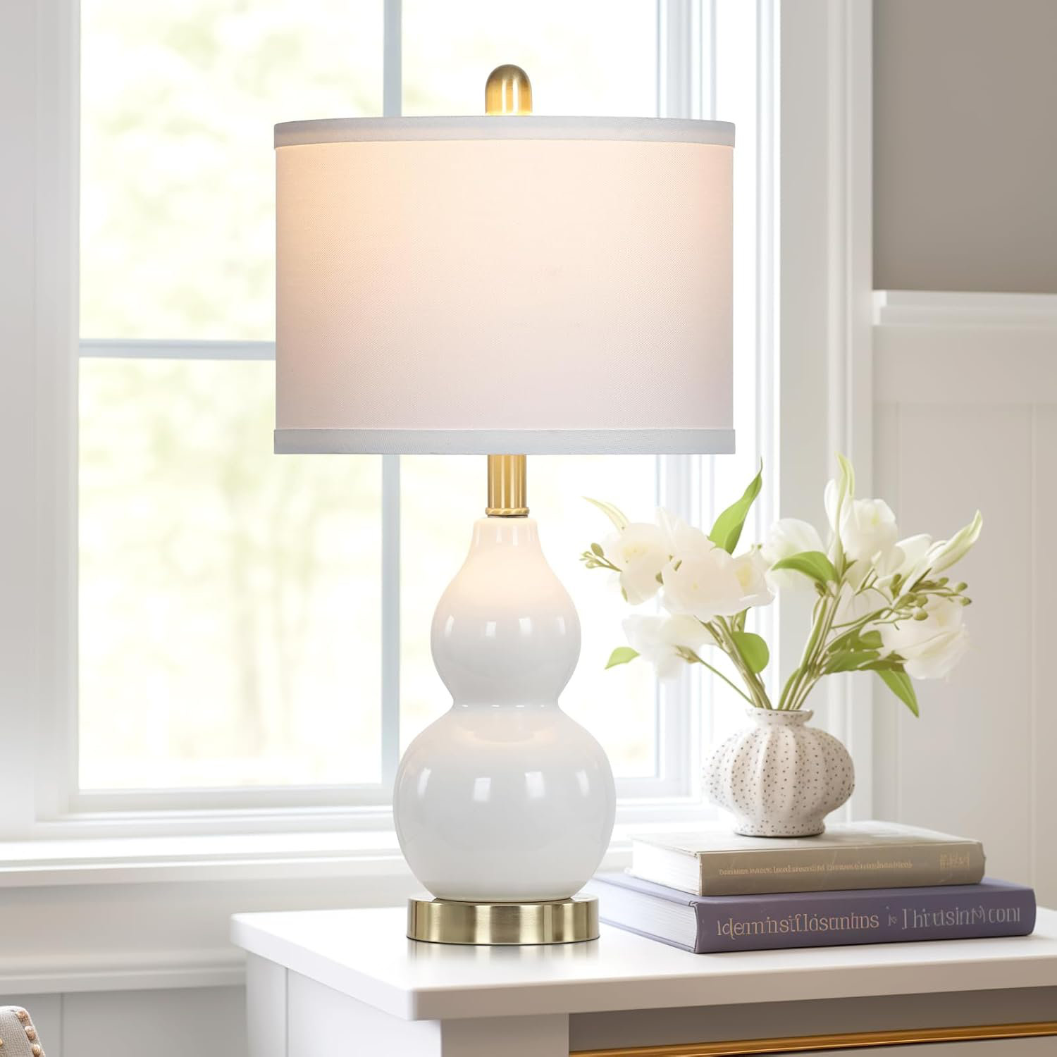 Mercer41 Modern White Bedside Lamps For Night Stand, Contemporary ...