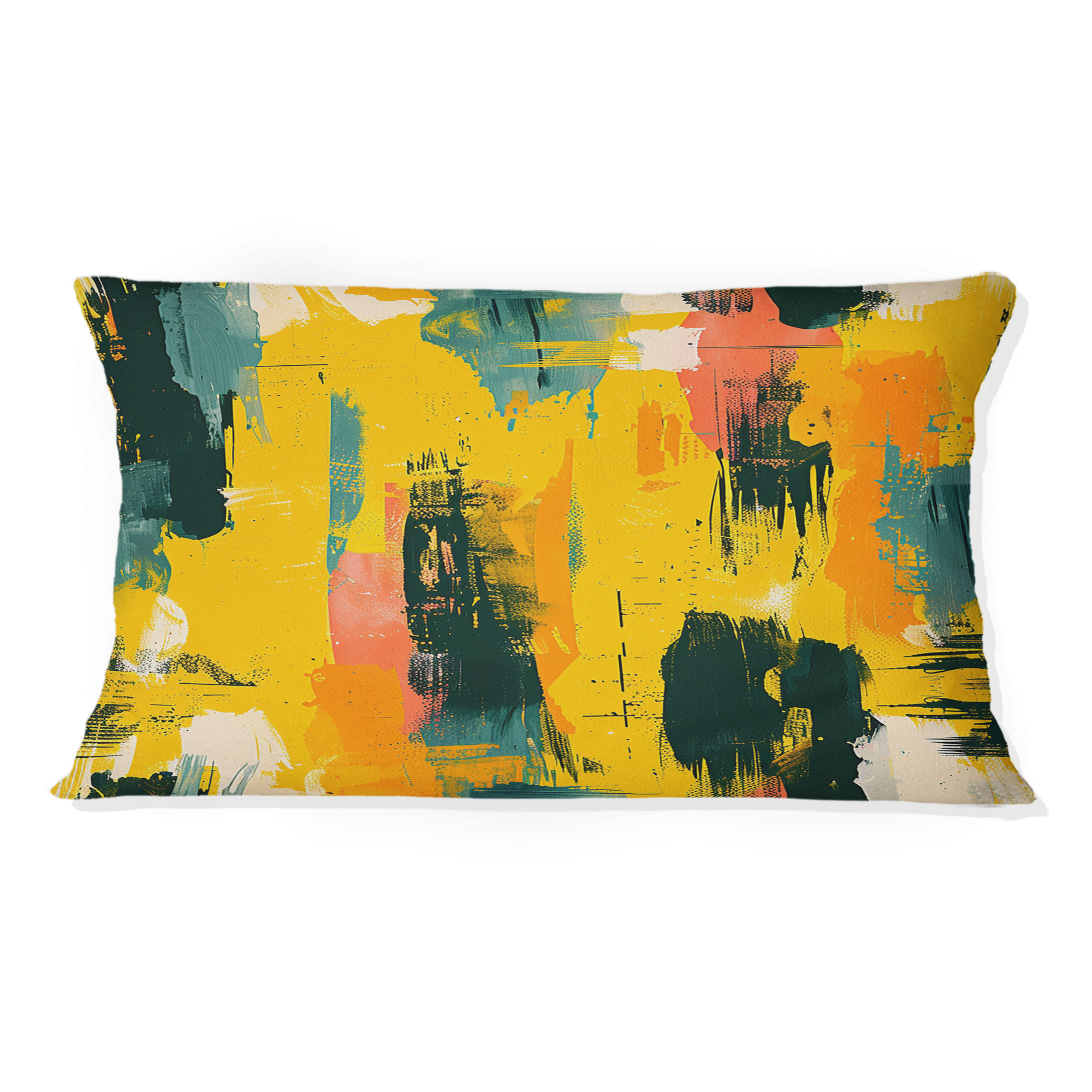 Design Art Yellow Green Brush Strokes - Modern Lumbar Pillow | Wayfair