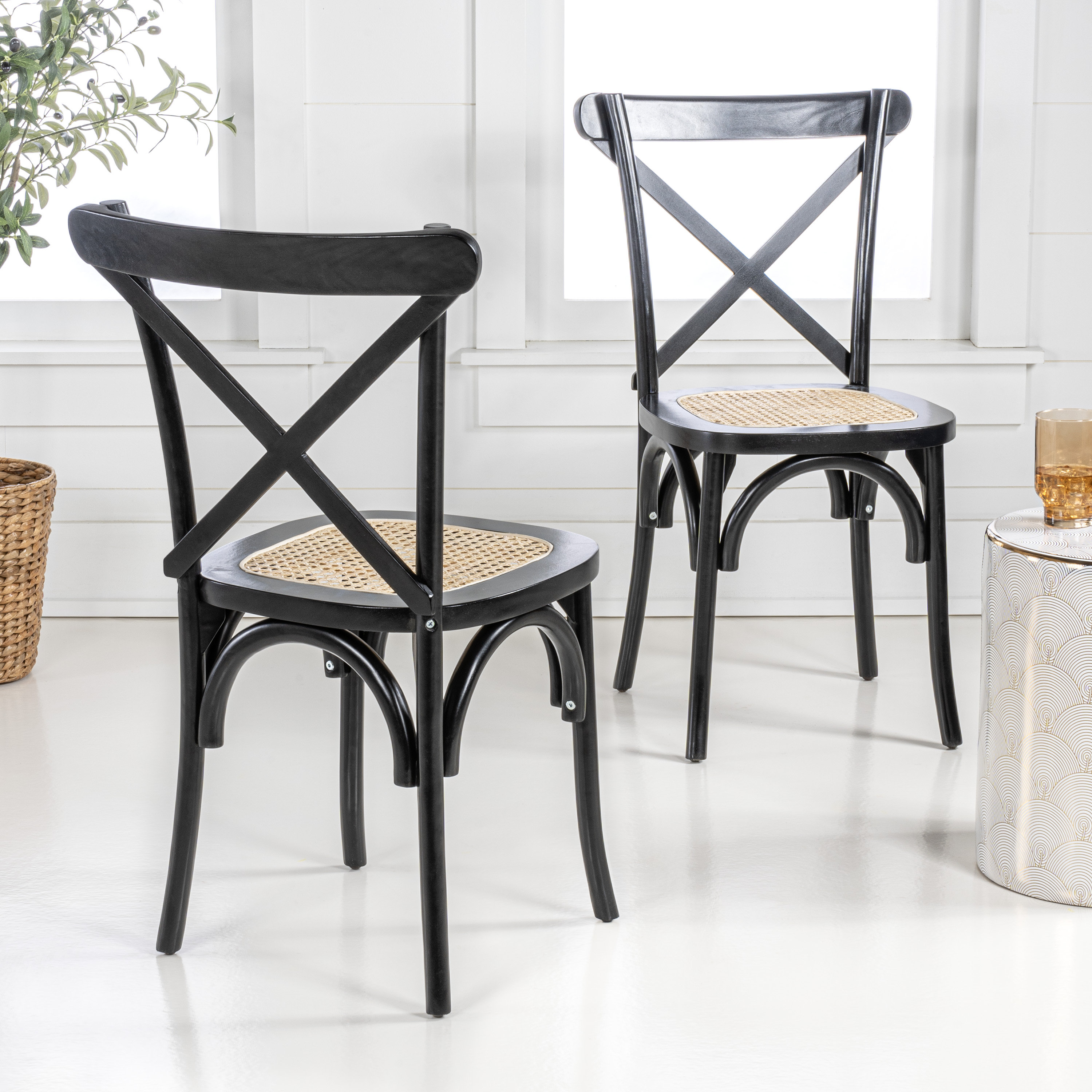 Beachcrest Home™ Raegan Solid Wood Cross Back Side Chair Dining Chair ...
