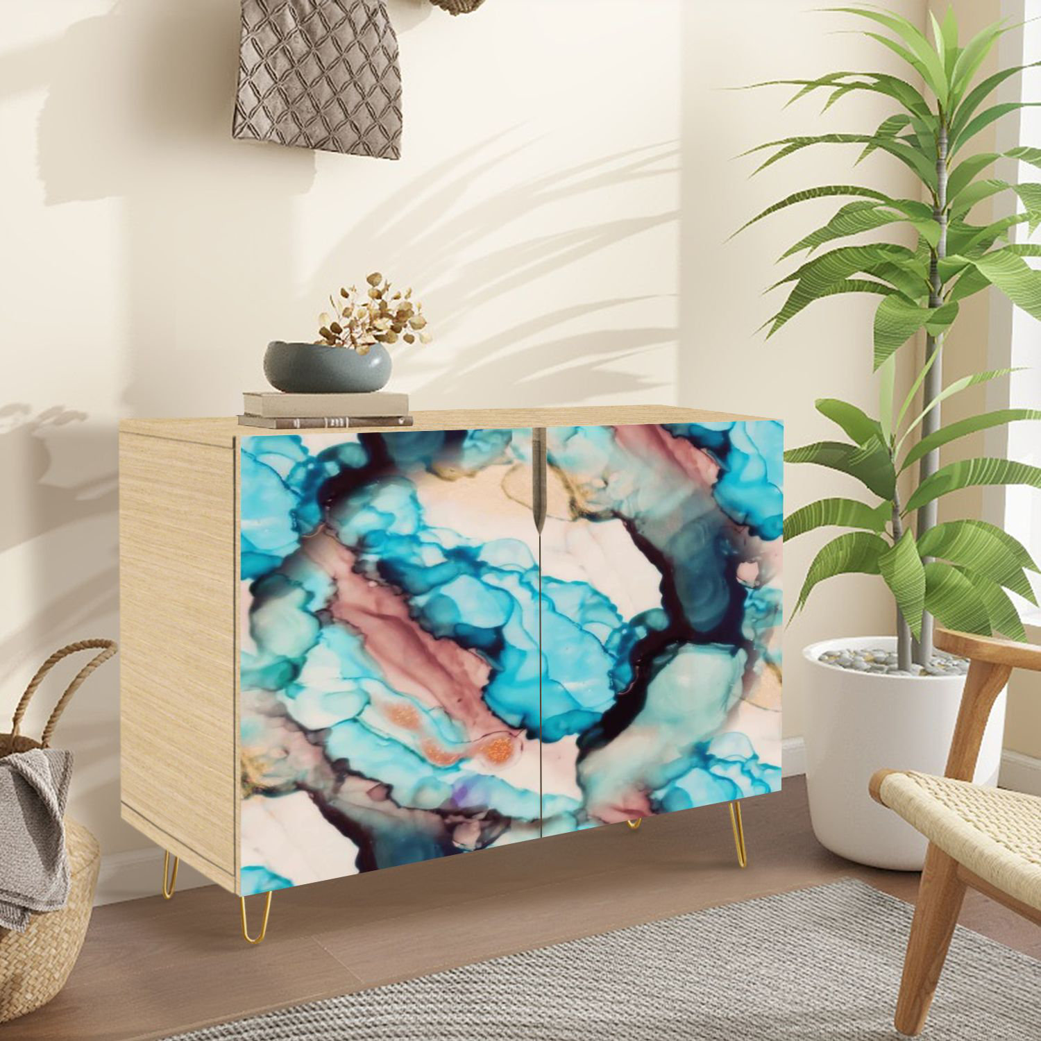 Mercer41 Sideboard Buffet Cabinet with Storage Seamless Liquid Paints ...