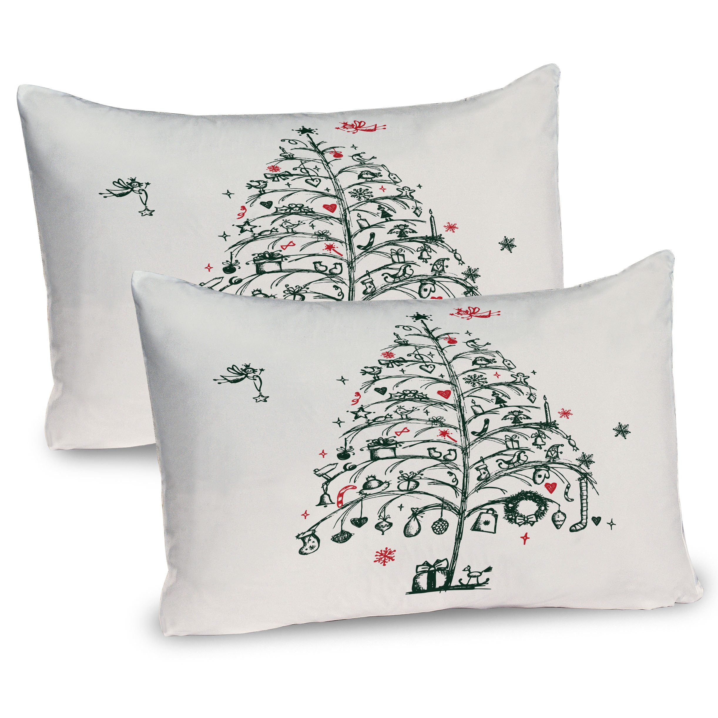 Ambesonne Christmas Pillow Sham 2 Pack Tree and Fairies Red and Green ...