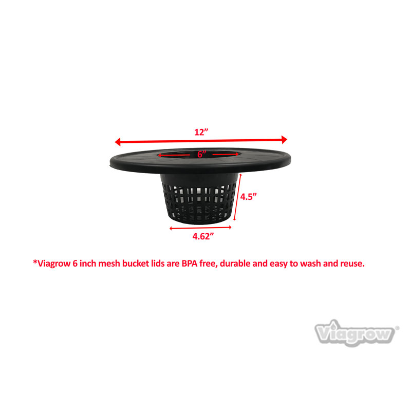 Viagrow Hydroponic Bucket Lids, for 5 and 3.5 Gallon, 6 in. Bucket Net ...
