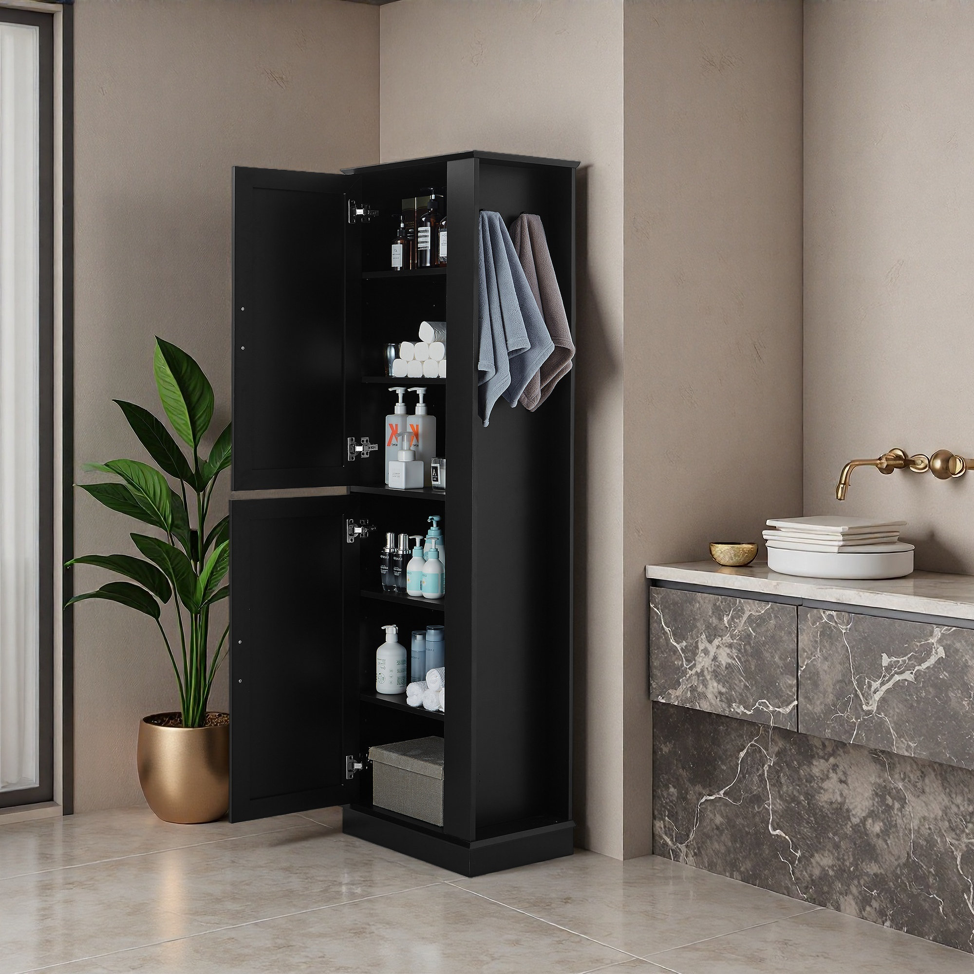 Rebrilliant Tall Bathroom Storage Cabinet, Freestanding Storage Cabinet ...