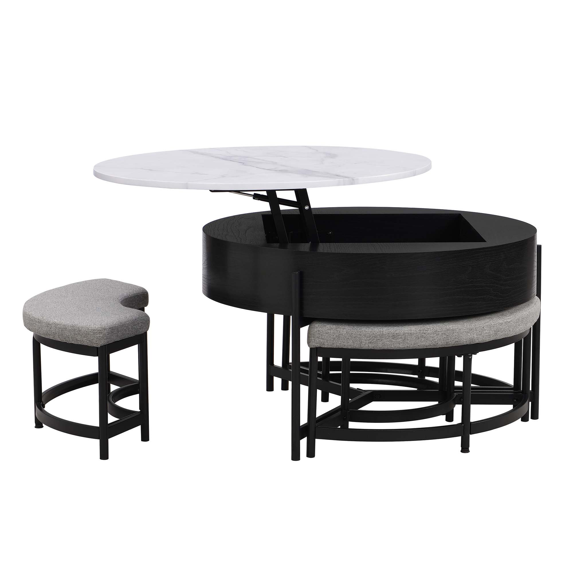 Latitude Run® Modern Round Lift-Top Coffee Table With Storage & 3 ...