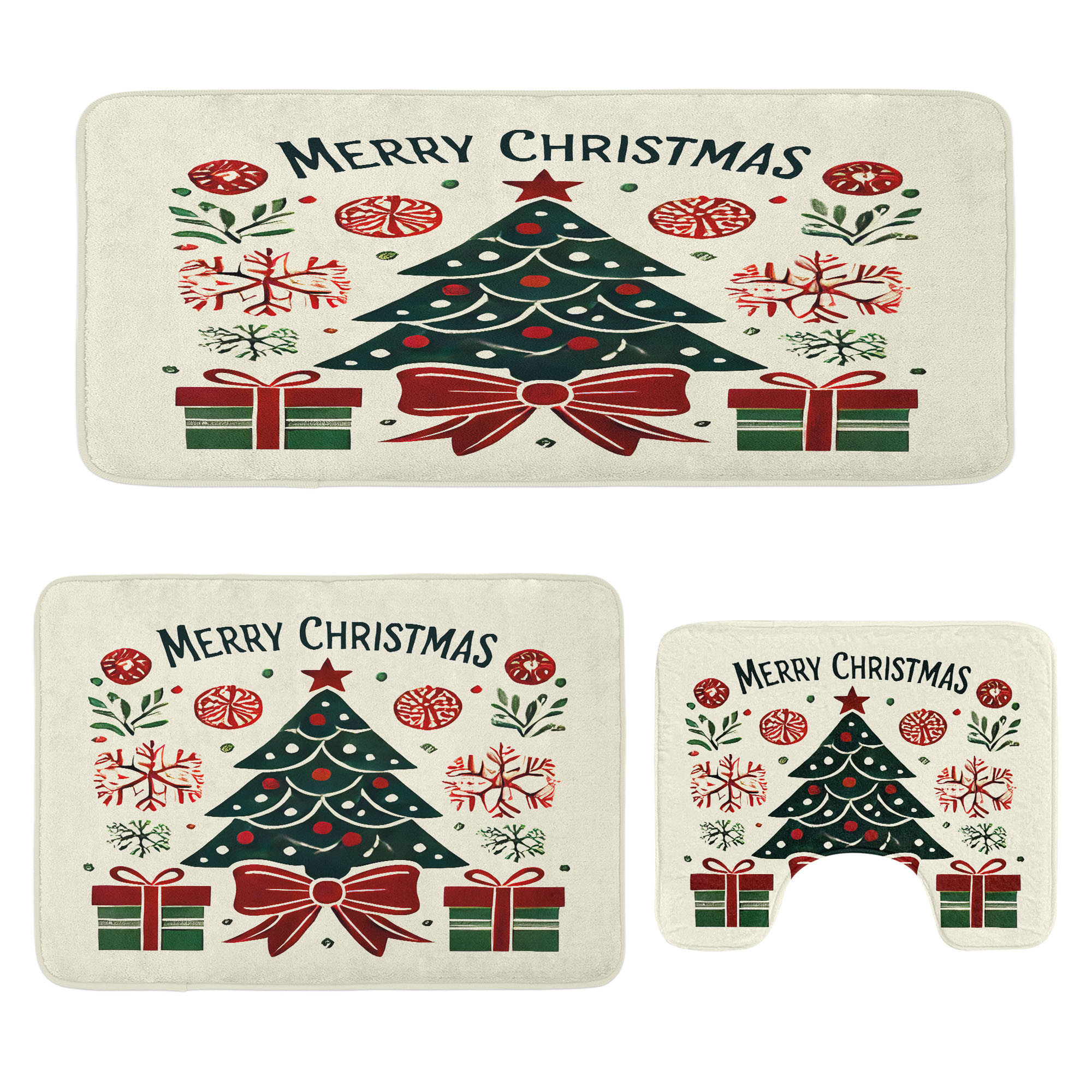 The Holiday Aisle® Christmas Bathroom Rug Set 3 Pieces U-Shape ...