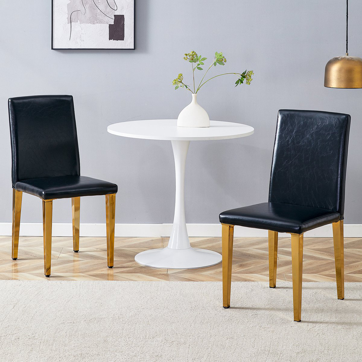 George Oliver Two PU Dining Chairs, Golden Metal Legs.Simple And ...