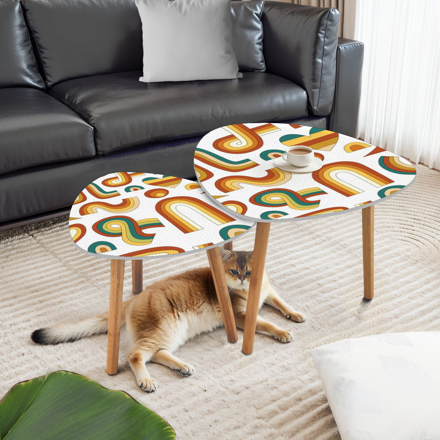 George Oliver Triangle Nesting Coffee Table Set of 2 70s retro rainbow ...