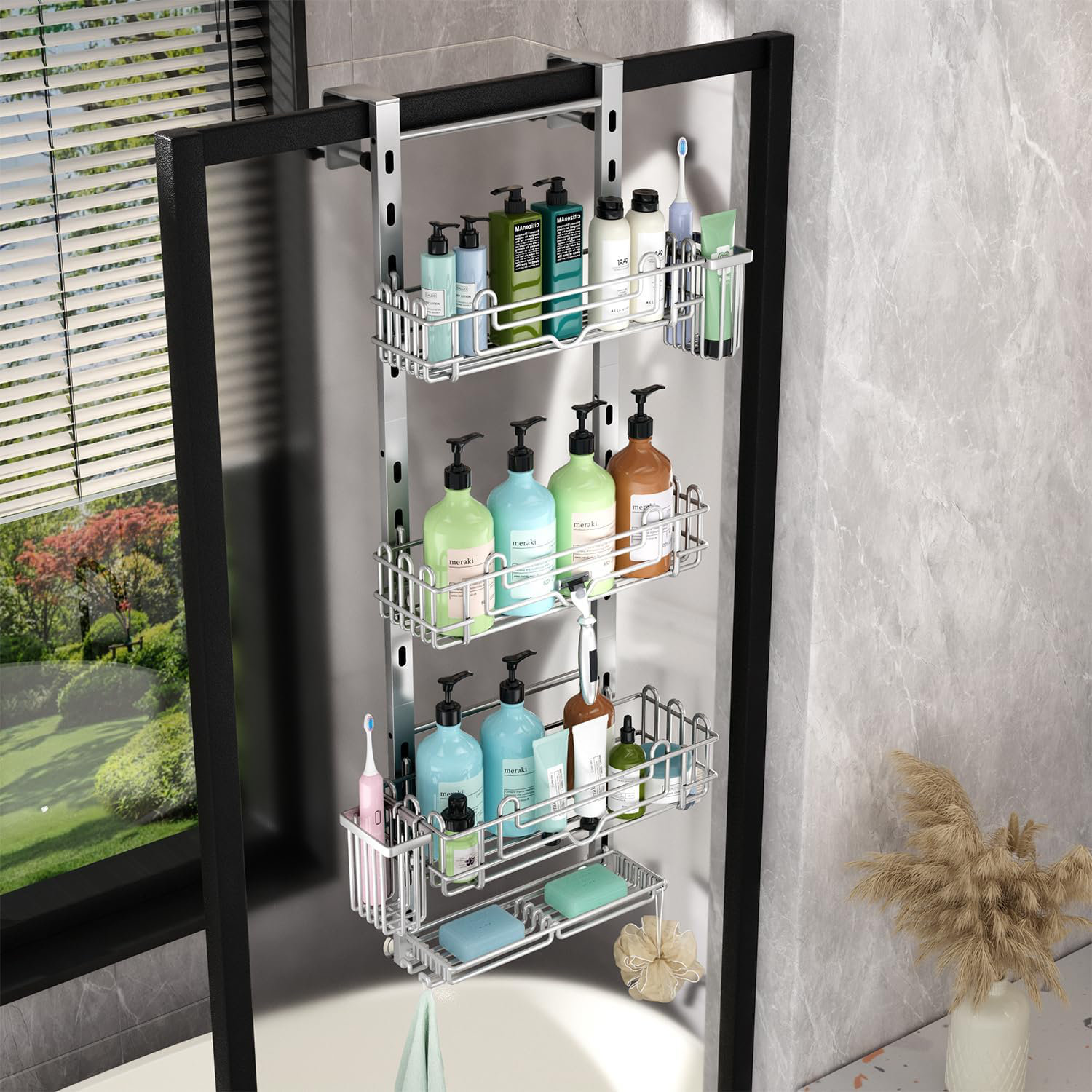 Rebrilliant Hanging Shower Caddy Organizer - Shower Shelf With 22 Hooks ...