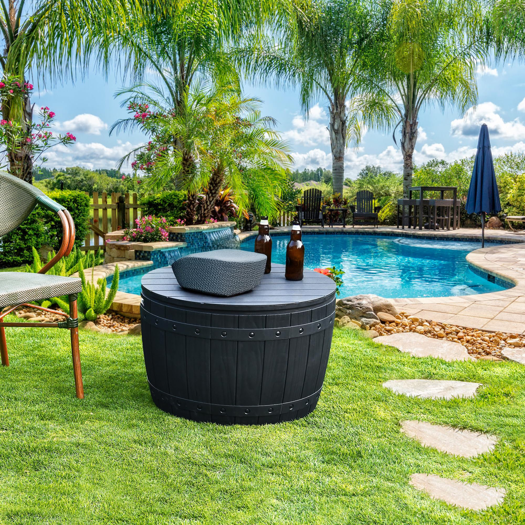 7 Star Marketplace US 33-Gallon Round Outdoor Resin Storage Container ...