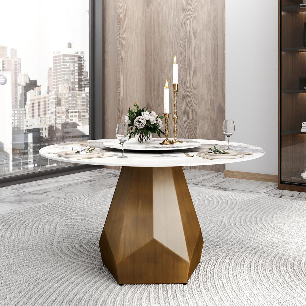 Ivy Bronx Round Dining Table with Metal Base | Wayfair
