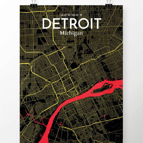OurPoster.com 'Detroit City Map' Graphic Art Print Poster in Luxe | Wayfair