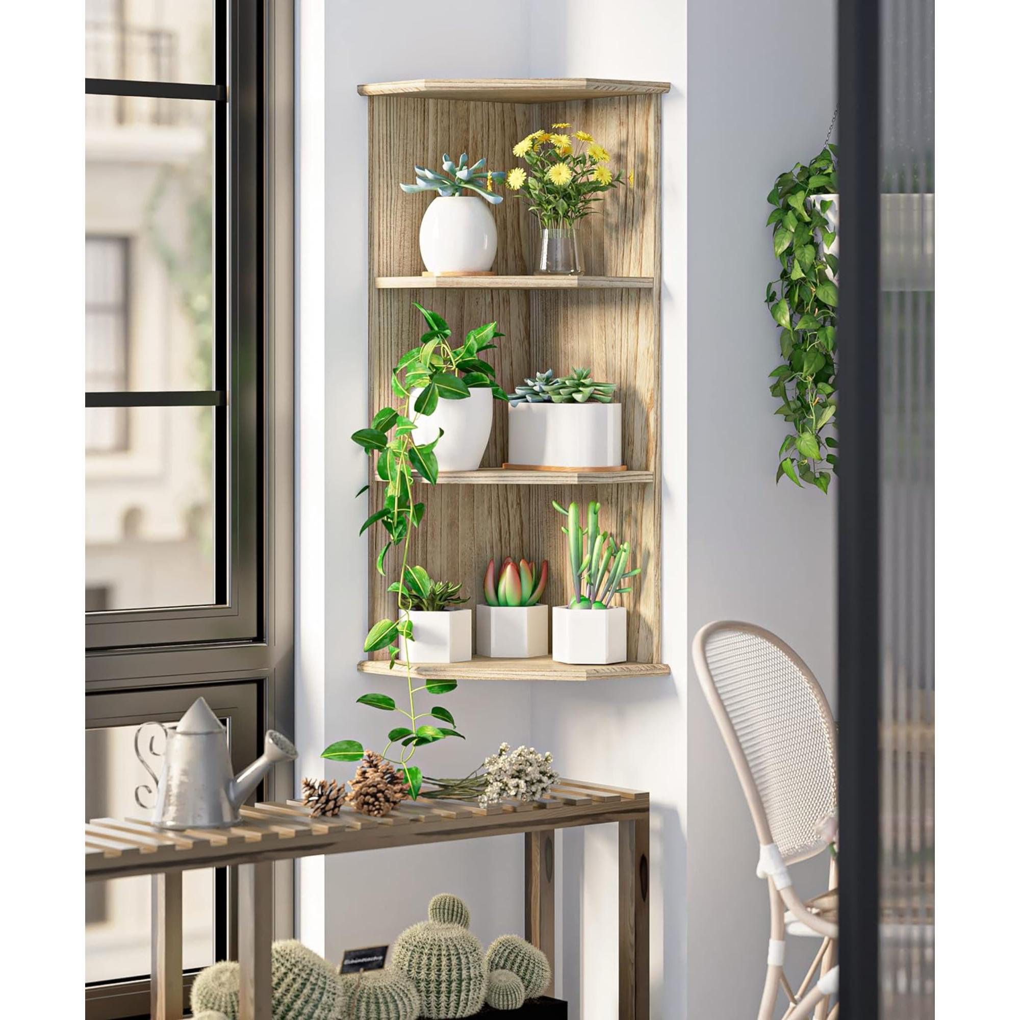 Bungalow Rose 4-Tier Corner Cabinet Shelf - Rustic Wood Corner Shelf ...