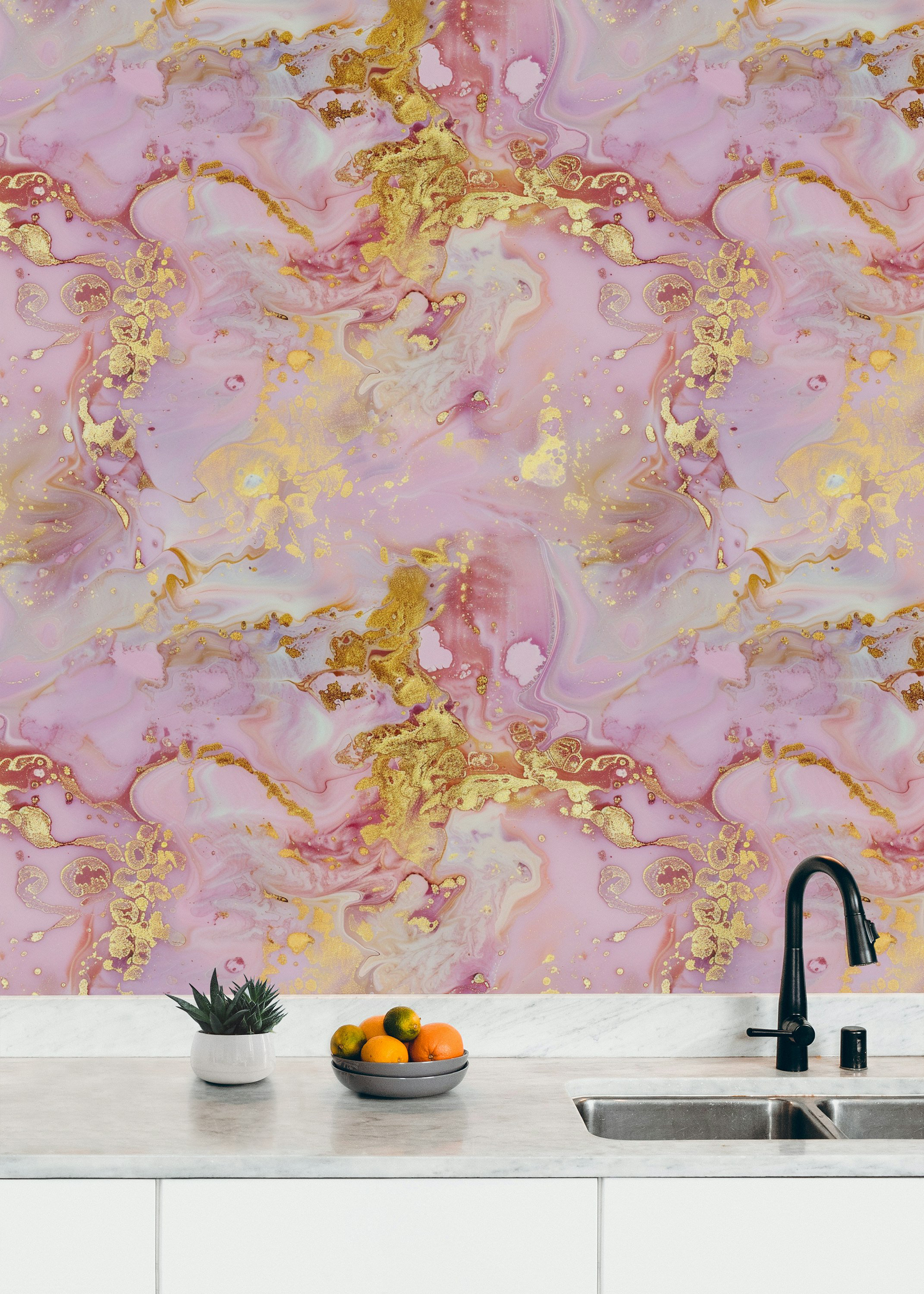 Lark Manor Luxurious Pink and Gold Marble Wallpaper Bryelle Peel ...