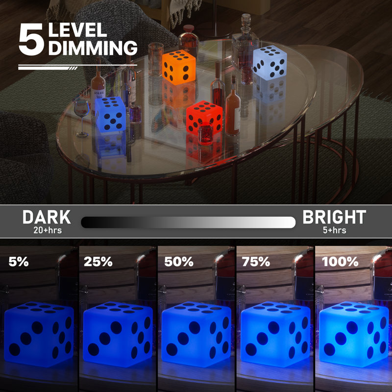 Wrought Studio™ 6" LED Dice Cube Light, 16 Colors Cube Lamp with Remote ...