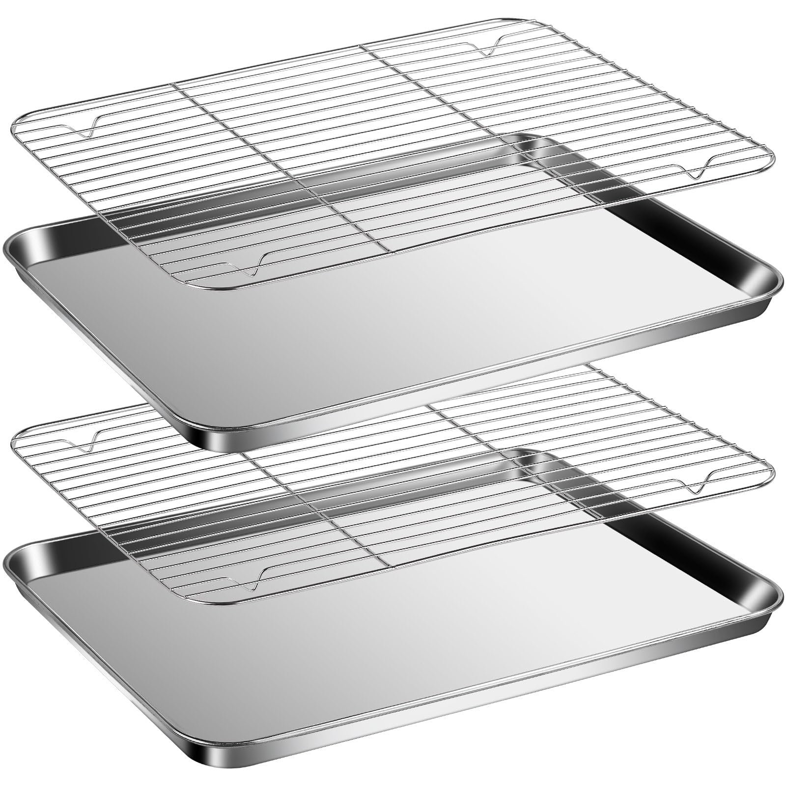 FEIYAN Baking Sheet With Rack Set (2 Pans 2 Racks), Stainless Steel ...