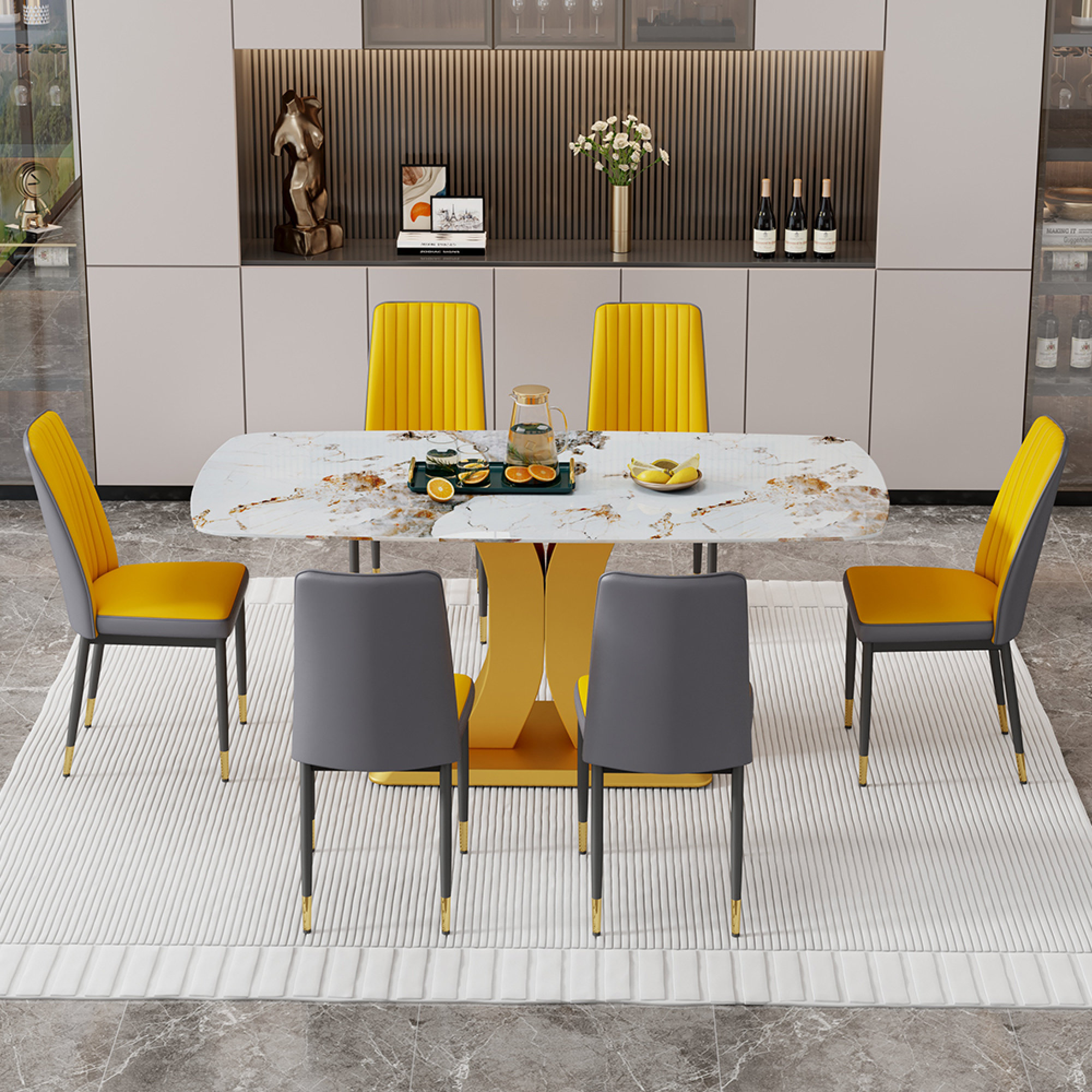 Mercer41 Luxurious Pandora Glass Dining Table Set With Gold C-shaped ...