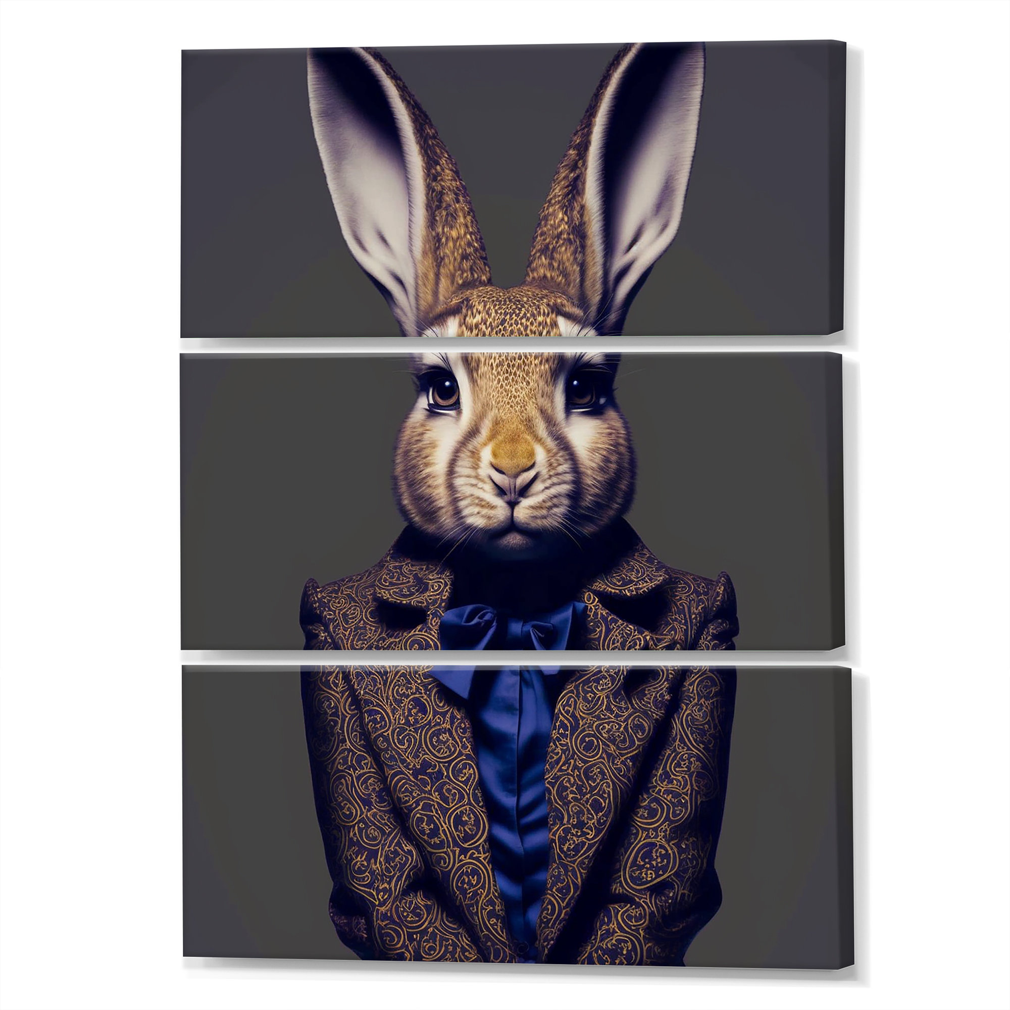 Trinx Fancy Rabbit In A Gray And Blue Suit On Canvas 3 Pieces Print ...